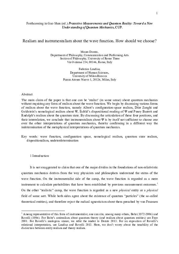 (PDF) (with Mauro Dorato), Realism and instrumentalism about the wave ...