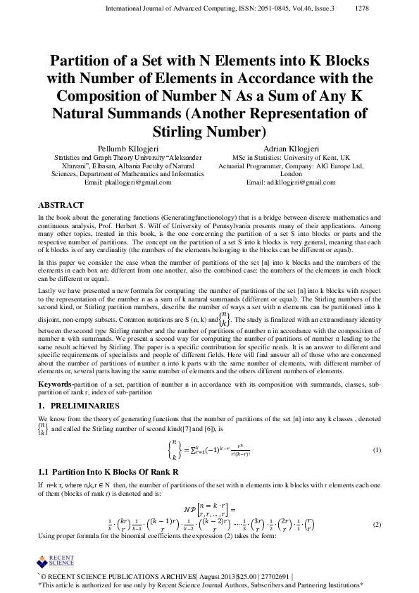 (PDF) Another Representation of Stirling Number