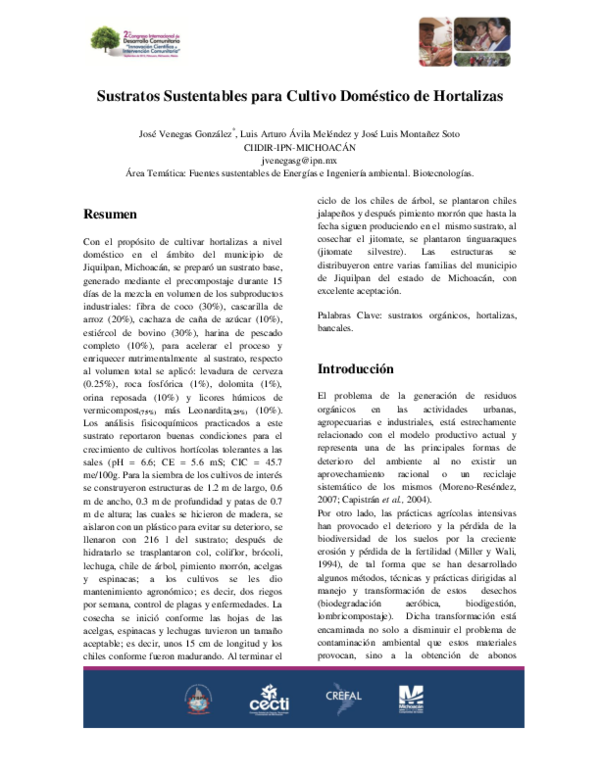 (PDF) Sustratos Sustentables para Cultivo Doméstico de Hortalizas