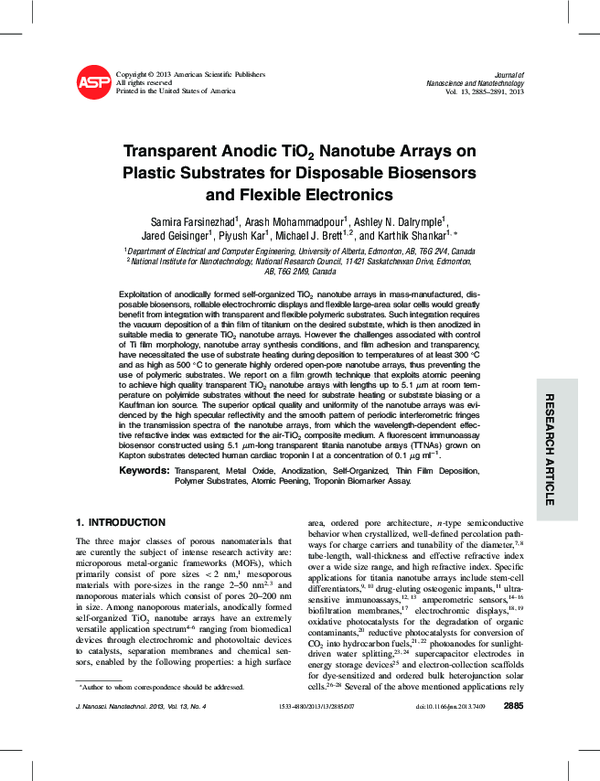 (PDF) Transparent anodic TiO2 nanotube arrays on plastic substrates for ...