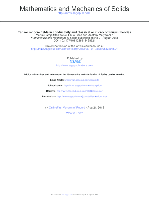 (PDF) Tensor random fields in conductivity and classical or microcontinuum theories