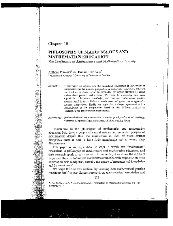 (PDF) Philosophy of Mathematics and Mathematics Education