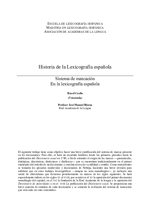 (DOC) Historia de la lexicografía española-José Manuel Blecua