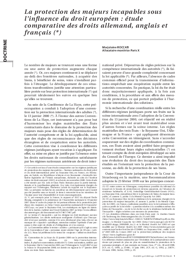 (PDF) La protection des majeurs incapables sous l'influence du droit ...