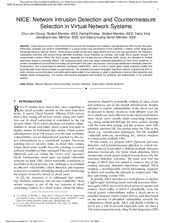 Pdf Nice Network Intrusion Detection And Countermeasure Selection In