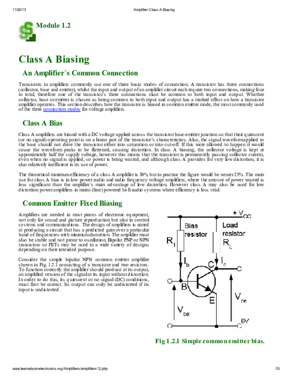 (PDF) Class A Biasing An Amplifier´s Common Connection
