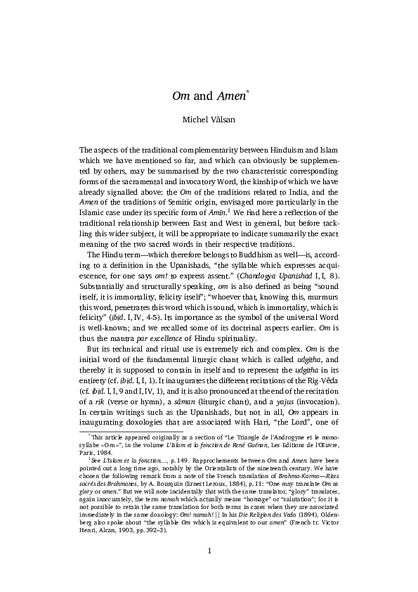 (PDF) Michel Valsan, Om and Amen, London: Matheson Trust, 15.03. 2012