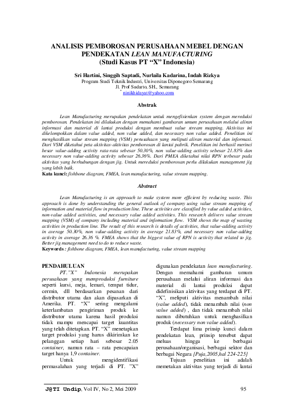(PDF) ANALISIS PEMBOROSAN PERUSAHAAN MEBEL DENGAN PENDEKATAN LEAN MANUFACTURING (Studi Kasus PT ...