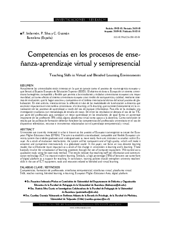 (PDF) Competencias en los procesos de enseñanza- aprendizaje virtual y semipresencial