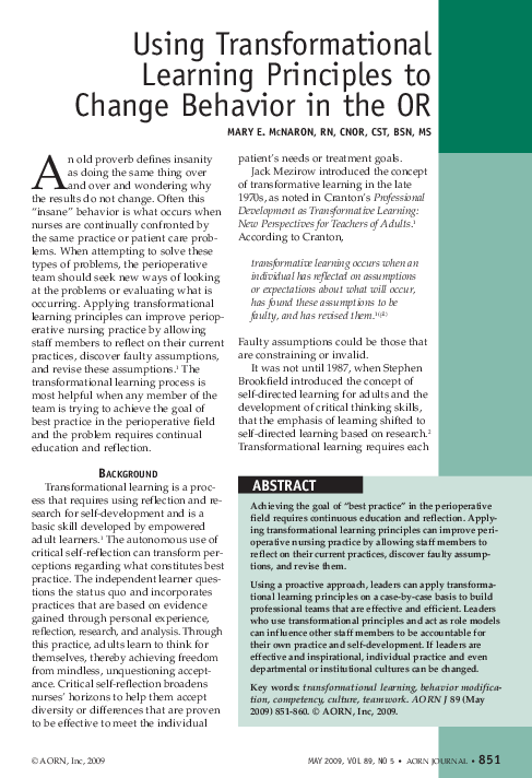 (PDF) Using Transformational Learning Principles to Change Behavior in ...