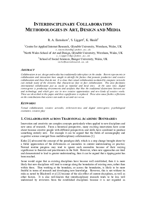 (PDF) Interdisciplinary Collaboration Methodologies in Art, Design and ...