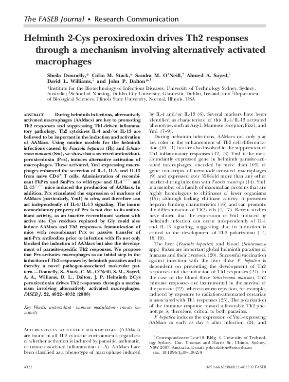 (PDF) Helminth 2Cys peroxiredoxin drives Th2 responses through a ...