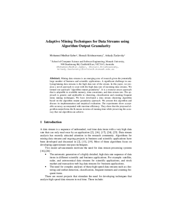 Pdf Adaptive Mining Techniques For Data Streams Using Algorithm
