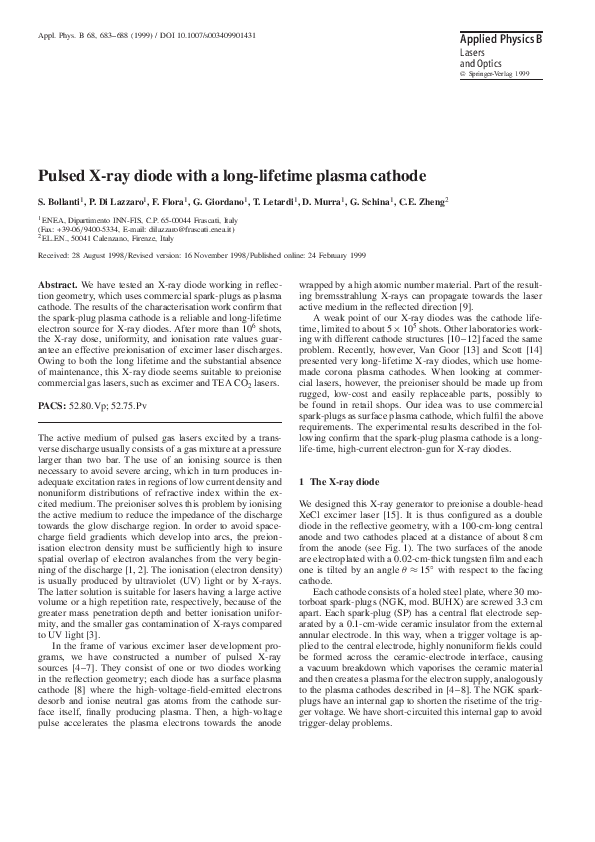 (PDF) Pulsed X-ray diode with a long-lifetime plasma cathode