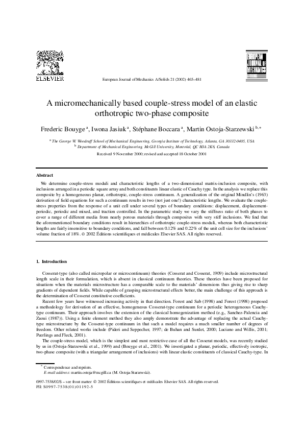 (PDF) A micromechanically based couple-stress model of an elastic orthotropic two-phase composite
