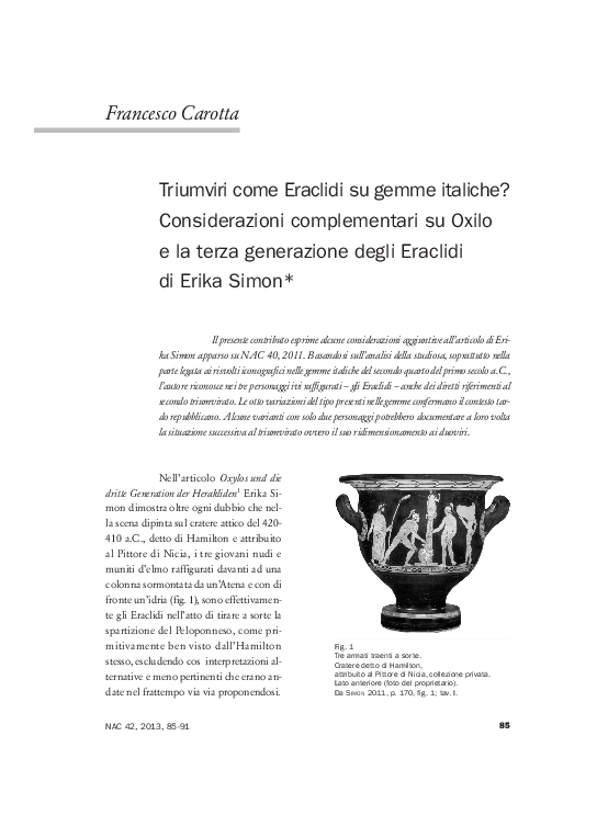 (PDF) Francesco Carotta: "Triumviri come Eraclidi su gemme italiche ...