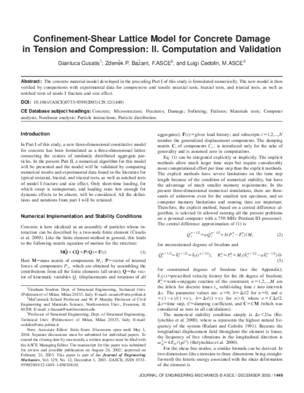 (PDF) Confinement-Shear Lattice Model for Concrete Damage in Tension ...