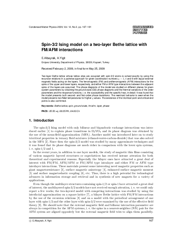 (PDF) The spin-3/2 Ising model on a two-layer Bethe lattice with AFM ...