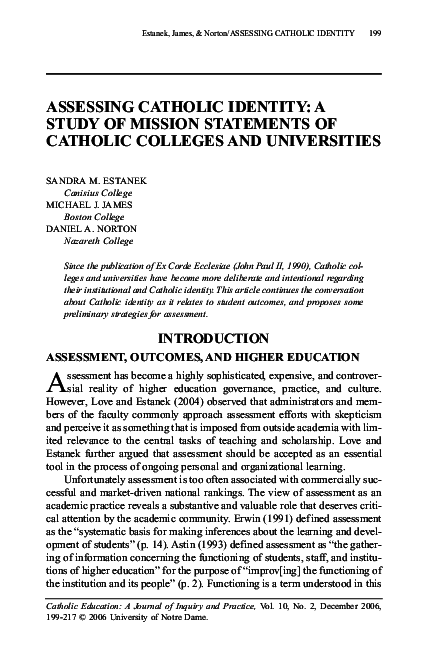(PDF) ASSESSING CATHOLIC IDENTITY: A STUDY OF MISSION STATEMENTS OF ...
