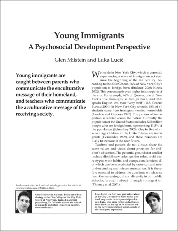 (PDF) Young Immigrants: A Psychosocial Development Perspective
