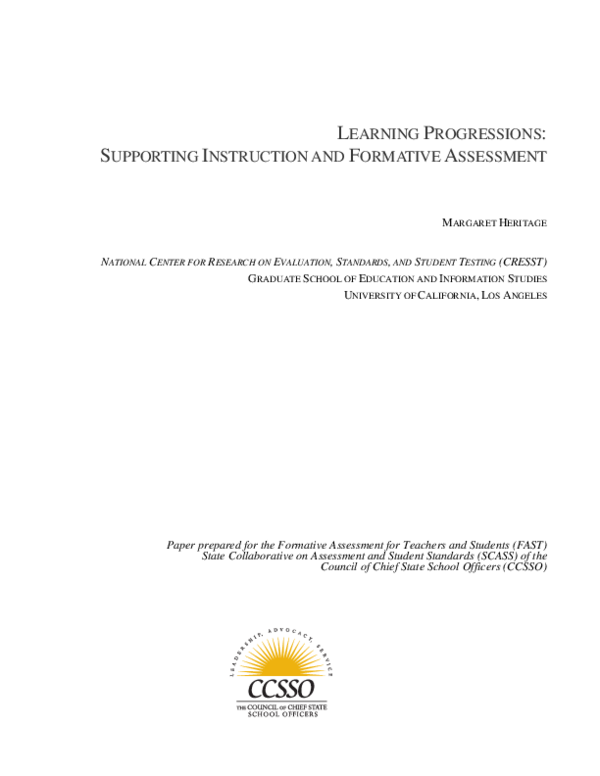 (PDF) LEARNING PROGRESSIONS: SUPPORTING INSTRUCTION AND FORMATIVE ...