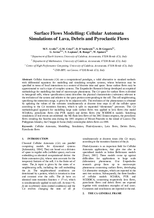 (PDF) Surface Flows Modelling: Cellular Automata Simulations of Lava, Debris and Pyroclastic Flows
