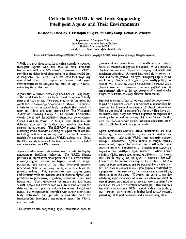 (PDF) Criteria for VRML-based Tools Supporting Intelligent Agents and Their Environments
