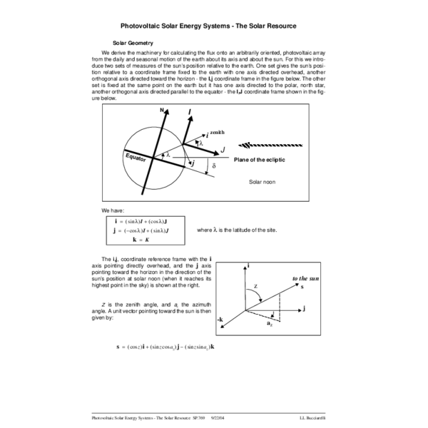 (PDF) Photovoltaic Solar Energy Systems -The Solar Resource Solar Geometry