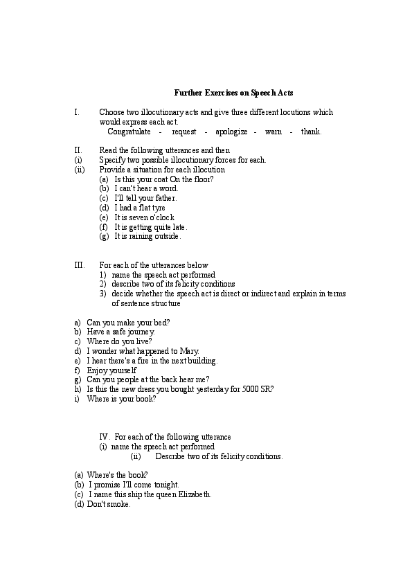 (DOC) Further Exercises on Speech Acts