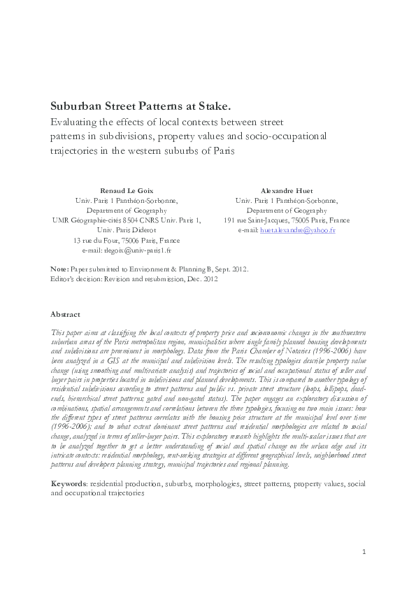 (PDF) Suburban Street Patterns at Stake. Evaluating the effects of ...