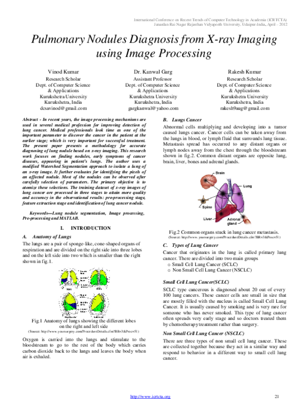 (PDF) Pulmonary Nodules Diagnosis from X-ray Imaging using Image Processing