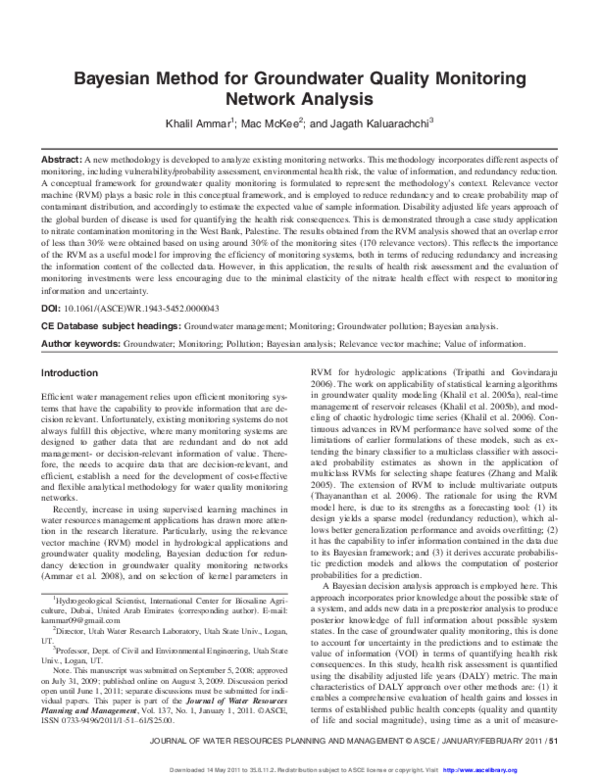 Pdf Bayesian Method For Groundwater Quality Monitoring Network Analysis
