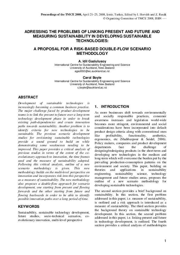 (PDF) Addressing the Problems of Linking Present and Future and Measuring Sustainability in ...