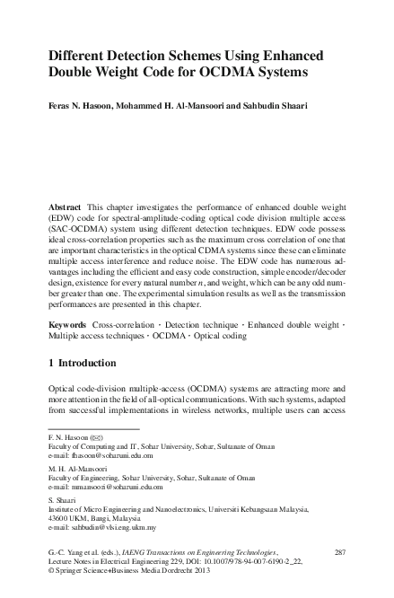 Pdf Different Detection Schemes Using Enhanced Double Weight Code For