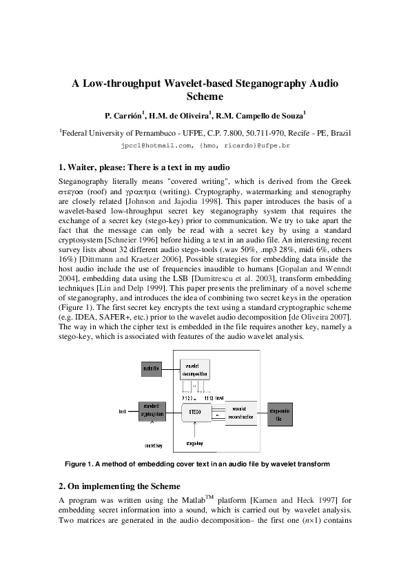 Pdf A Low Throughput Wavelet Based Steganography Audio Scheme