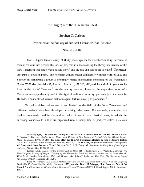 (PDF) Origin(s) of the 'Caesarean Text'