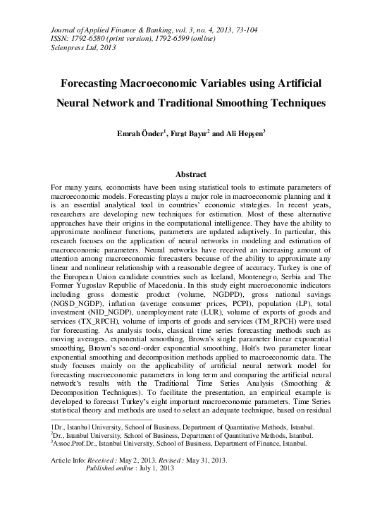 (PDF) Forecasting Macroeconomic Variables using Artificial Neural Network and Traditional ...
