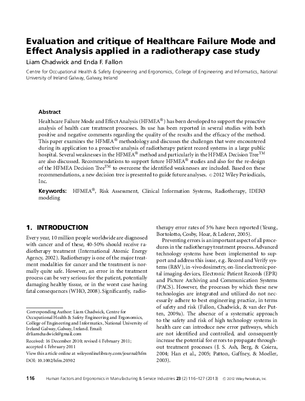 (PDF) Evaluation and critique of Healthcare Failure Mode and Effect ...