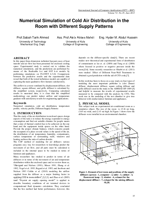 (PDF) Numerical Simulation of Cold Air Distribution in the Room with ...