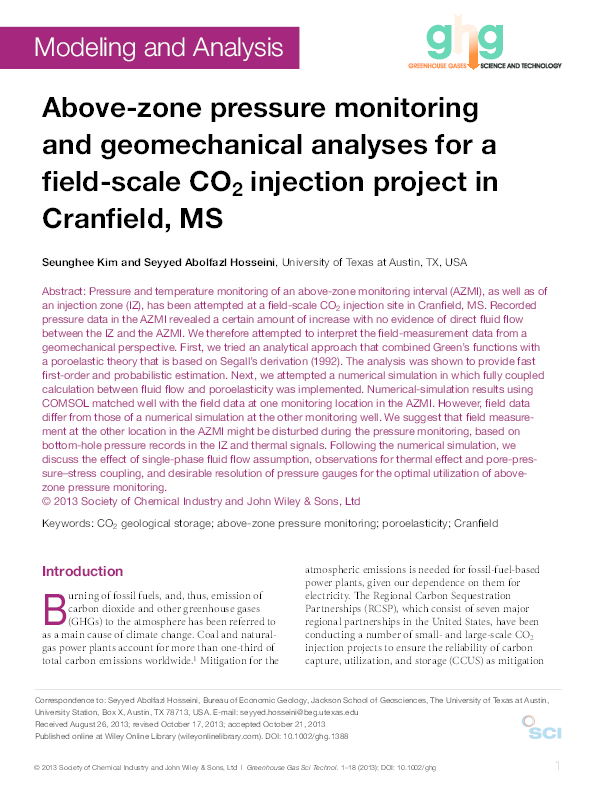 Above-zone pressure monitoring and geomechanical analyses for a field ...
