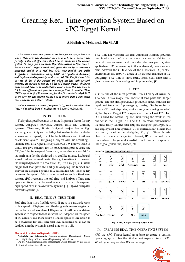 Pdf Creating Real Time Operation System Based On Xpc Target Kernel