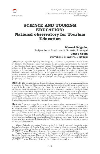(PDF) SCiENCE ANd TOUriSM EdUCATiON: National observatory for Tourism ...