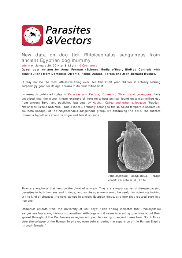 (PDF) New data on dog tick Rhipicephalus sanguineus from ancient ...