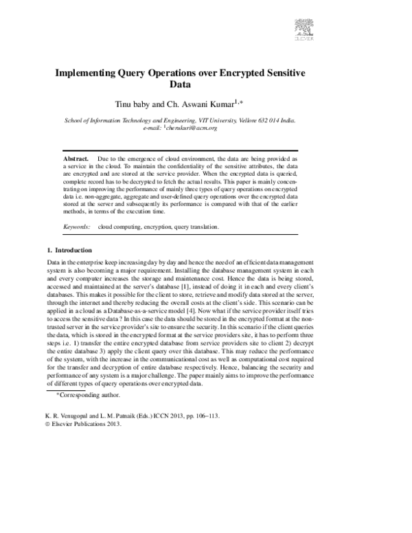 (PDF) Implementing Query Operations over Encrypted Sensitive Data