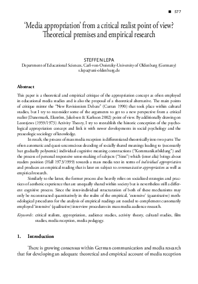 (PDF) Media Appropriation from a Critical Realist Point of View ...