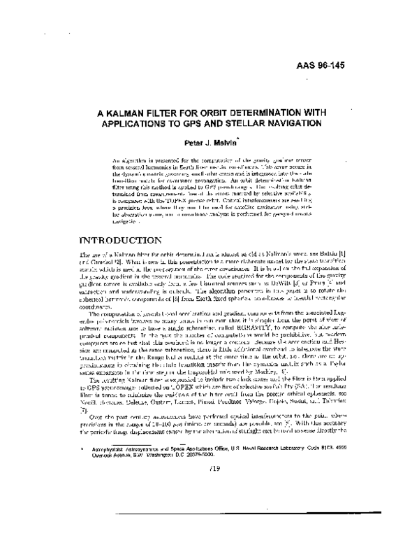Pdf A Kalman Filter For Orbit Determination With Applications To Gps