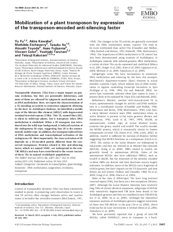 (PDF) Mobilization of a plant transposon by expression of the ...