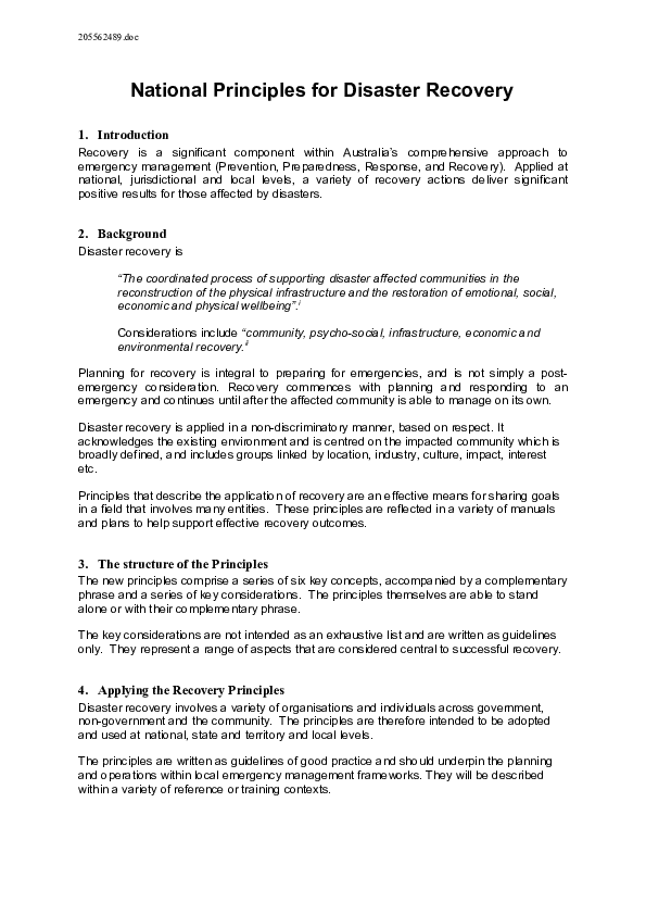 (DOC) National principles for disaster recovery
