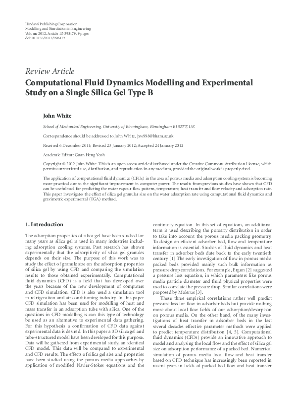 (PDF) Computational Fluid Dynamics Modelling and Experimental Study on a Silica Gel Type B