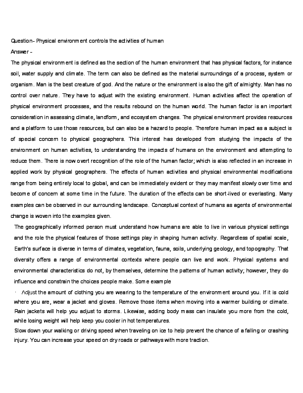 (DOC) Physical environment controls the activities of human